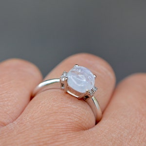 Blue Moonstone Face & Diamond Ring 10k White Gold, June Birthstone Ring ...