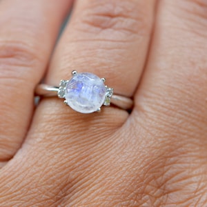 Blue Moonstone Face & Diamond Ring 10k White Gold, June Birthstone Ring ...