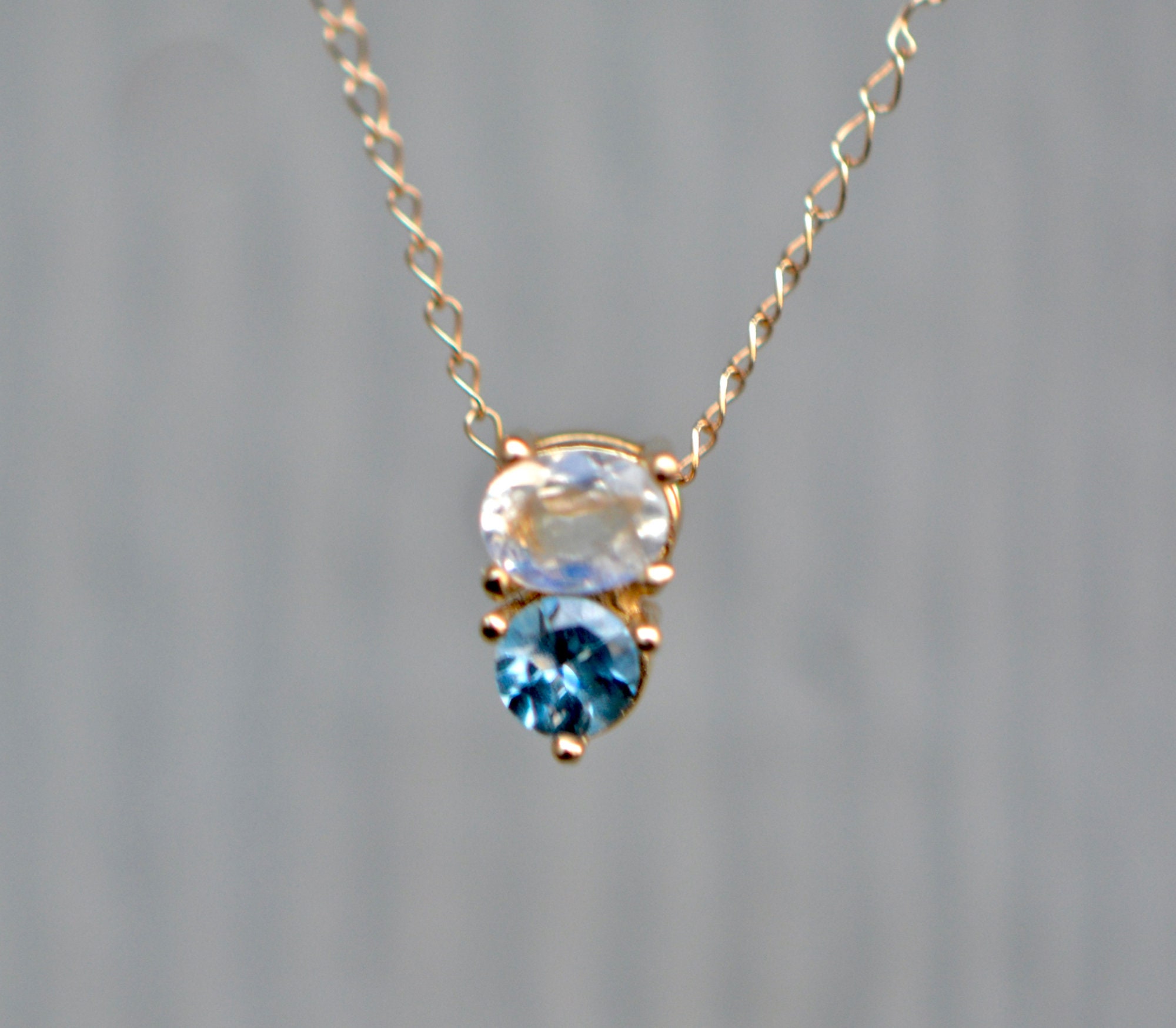 Teal Montana Sapphire™ & Rainbow Moonstone 14k Gold Dainty | Etsy