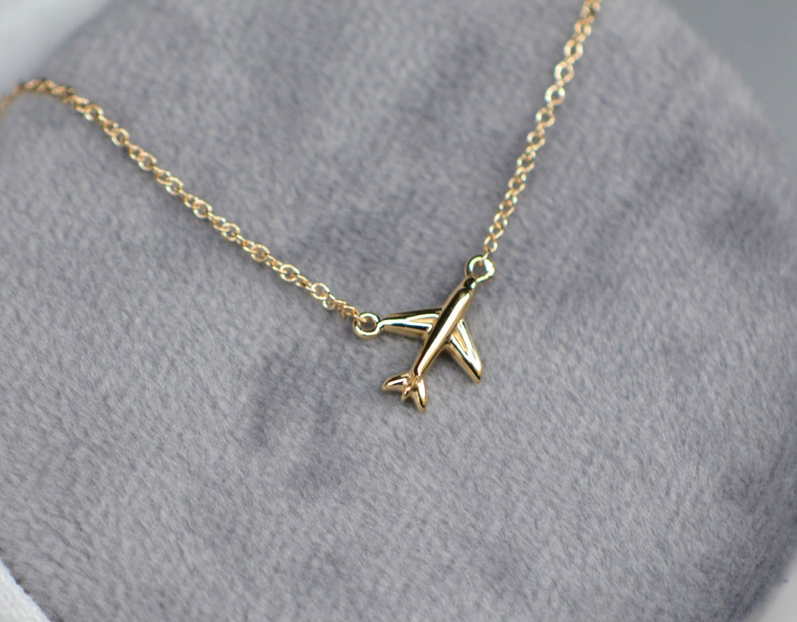 Airplane Necklace 14k Gold, Aviation Jewelry, Aeroplane Necklace, Gift ...