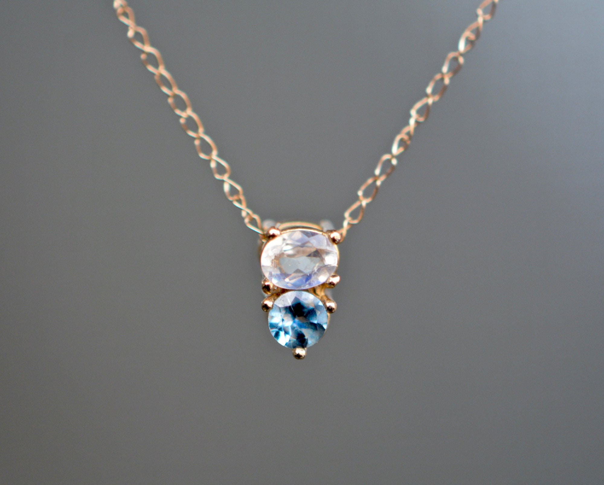 Teal Montana Sapphire™ & Rainbow Moonstone 14k Gold Dainty | Etsy