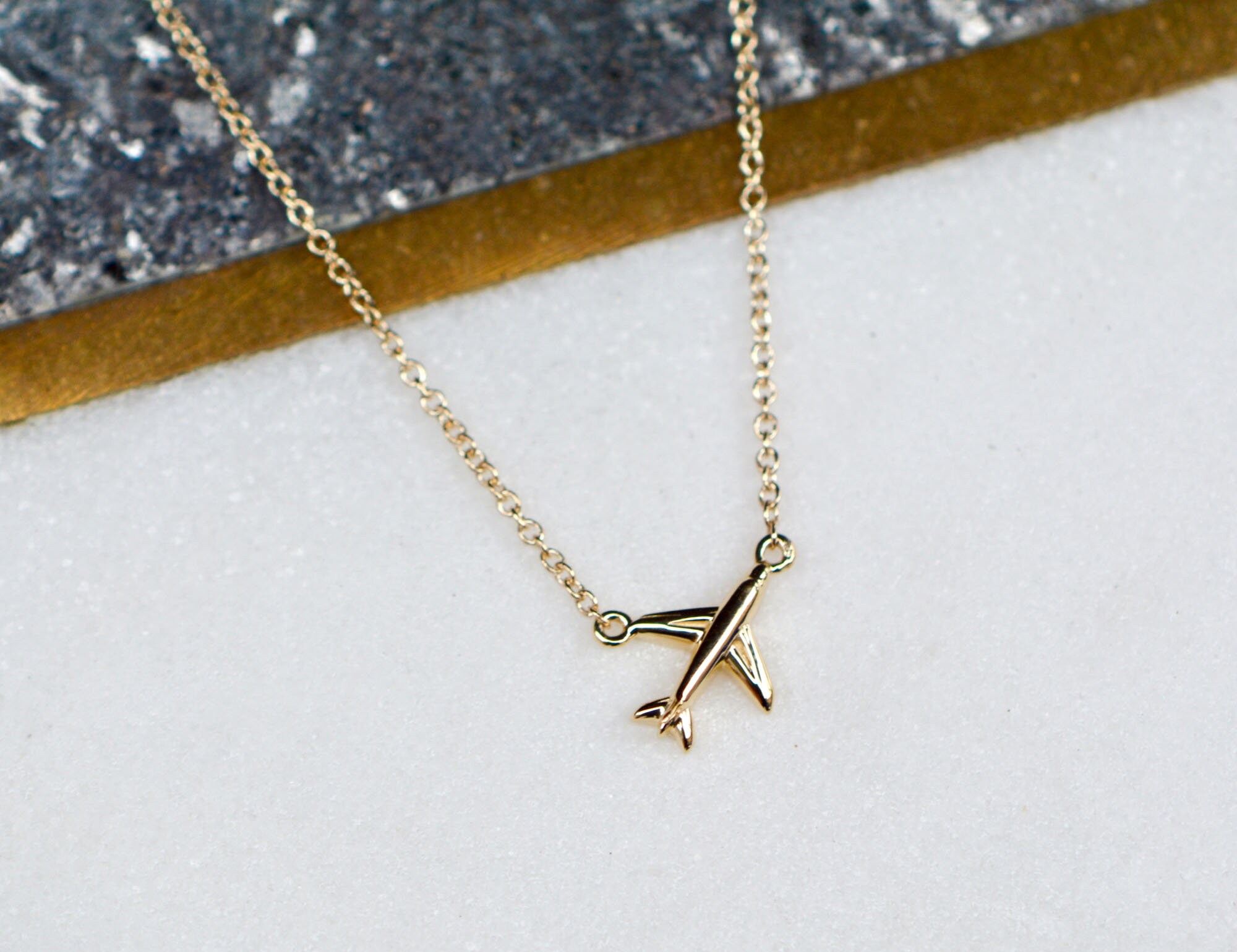 Airplane Necklace 14k Gold, Aviation Jewelry, Aeroplane Necklace, Gift ...