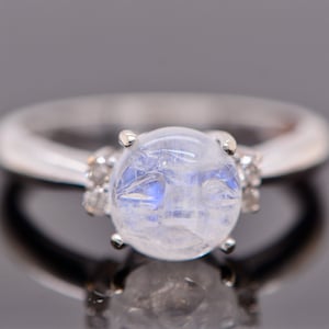 Blue Moonstone Face & Diamond Ring 10k White Gold, June Birthstone Ring ...
