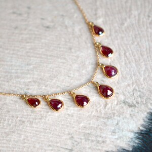Genuine Ruby Drops Necklace, 18kt Gold Red Ruby Teardrop Layering ...
