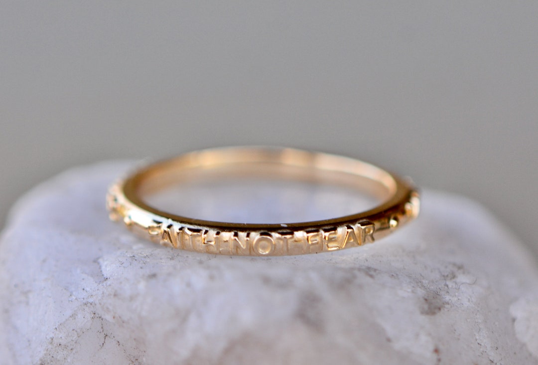 Faith Over Fear Solid 14k Gold Ring, Stackable Ring for Women, Simple ...