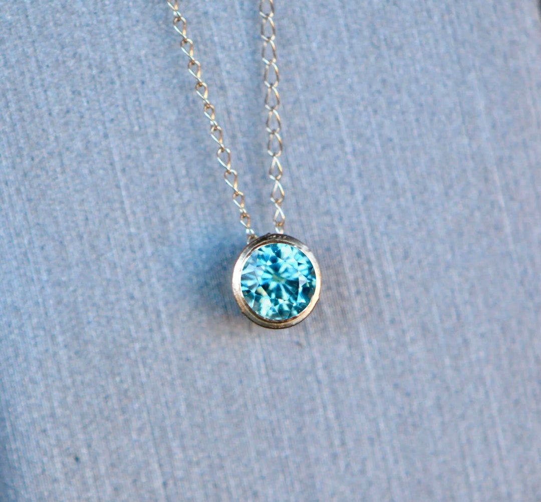 Blue Zircon Natural Solitaire Slide Necklace 14k Gold : December ...