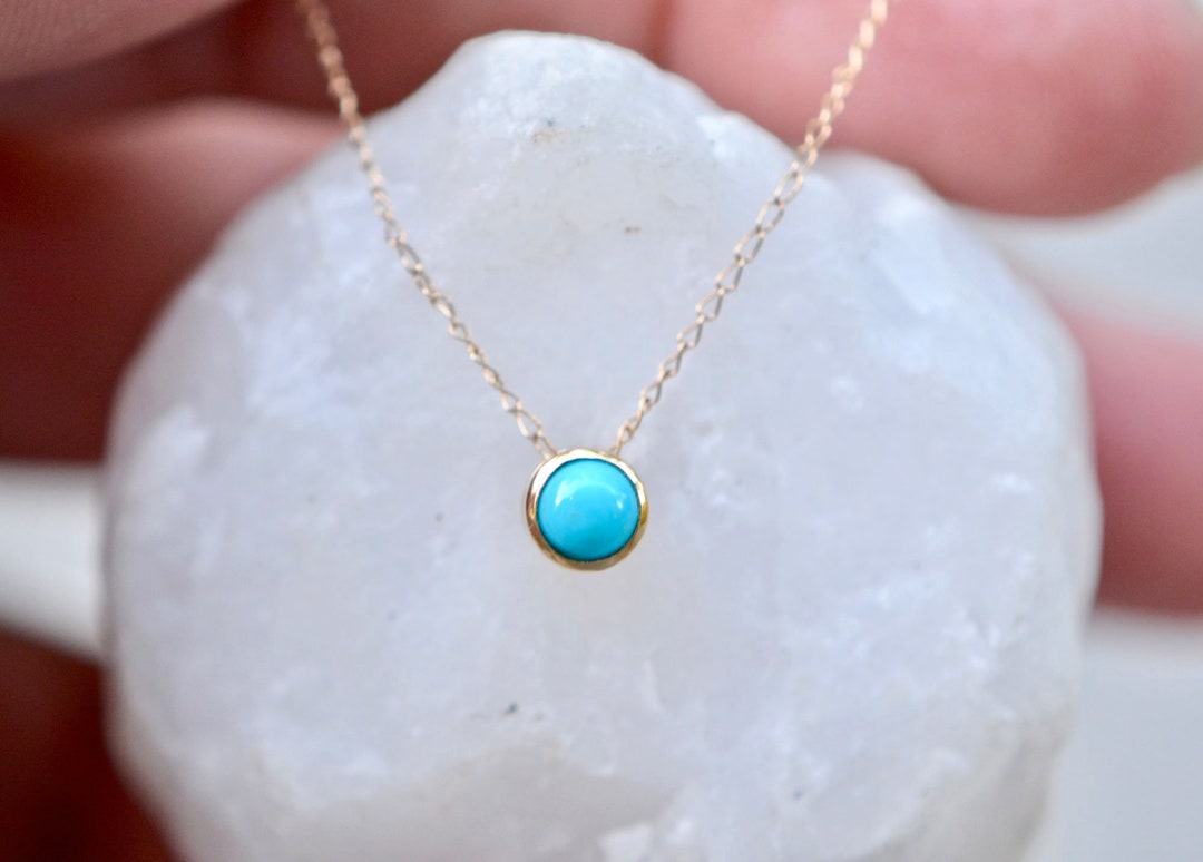 Round Turquoise Slide Necklace 14k Gold, Sleeping Beauty Blue Turquoise ...