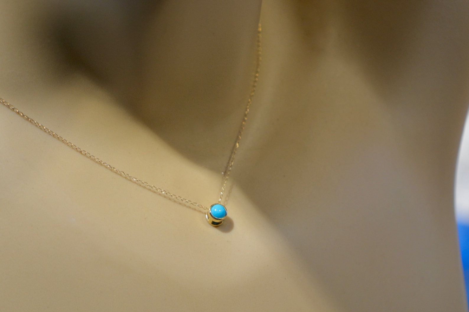 Round Turquoise Slide Necklace 14k Gold, Sleeping Beauty Blue Turquoise ...