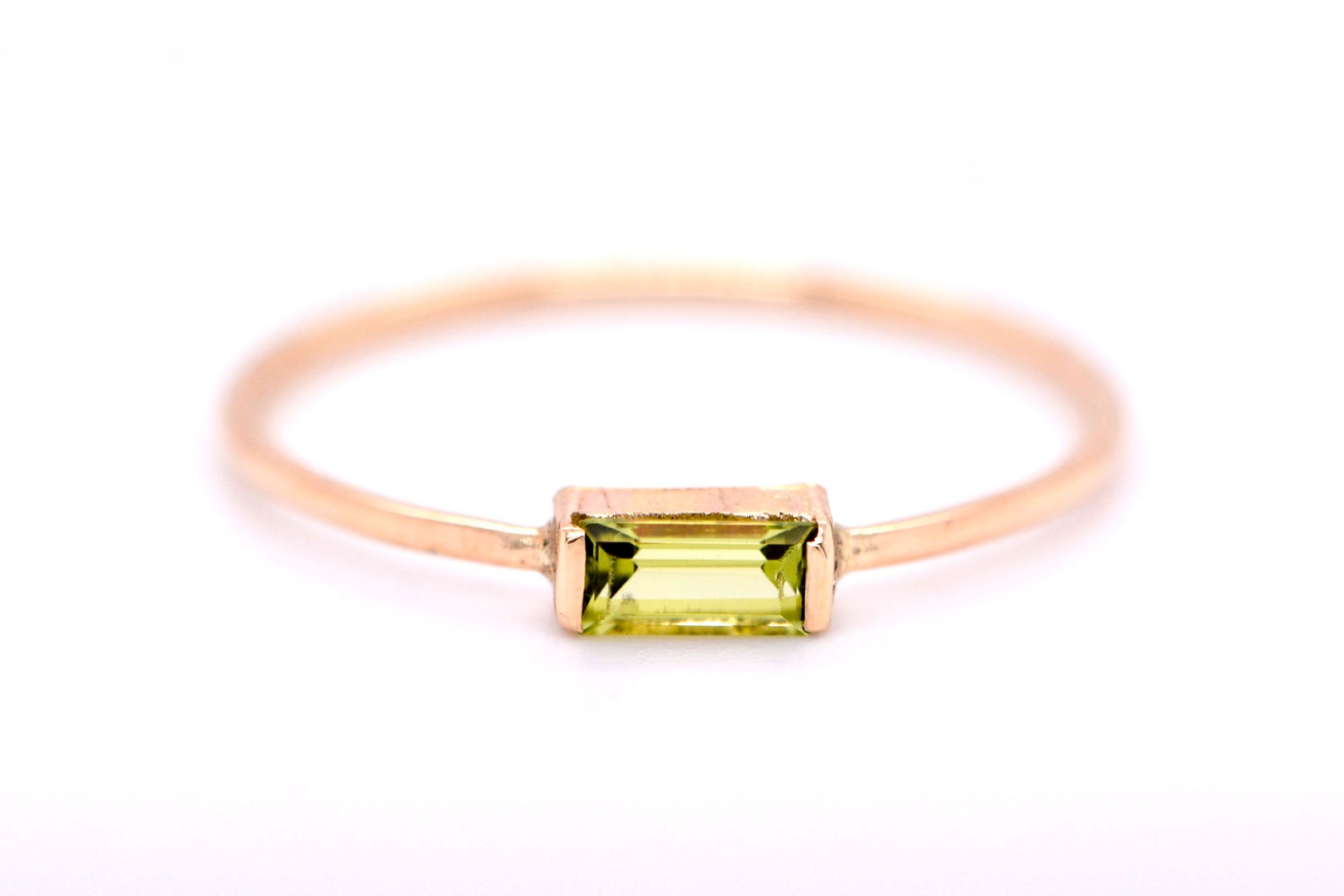 Peridot Baguette 14k Gold Ring Minimalist Ring August - Etsy