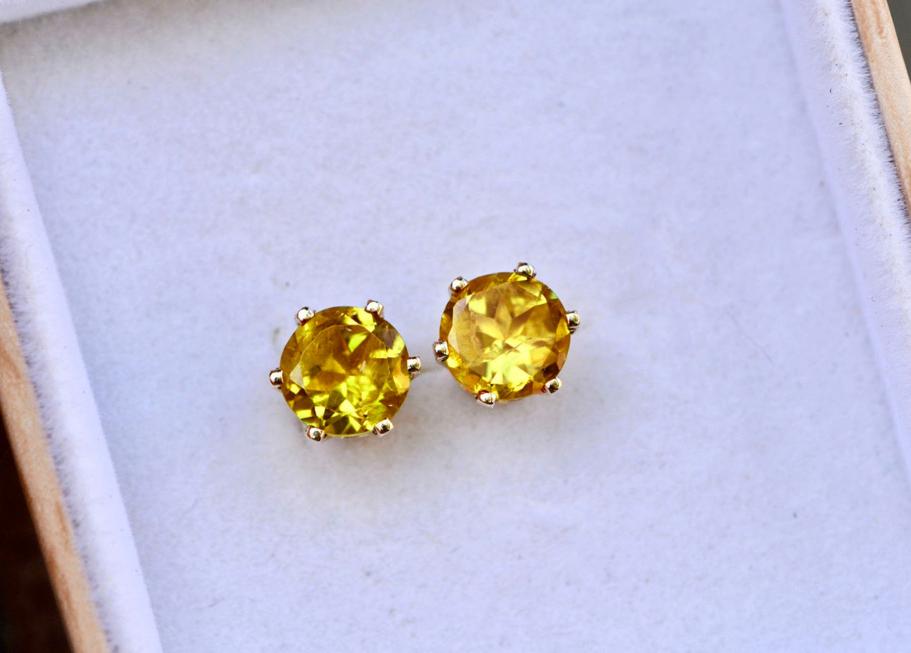 Citrine 14k Gold Stud Earrings Round Yellow Gemstone | Etsy