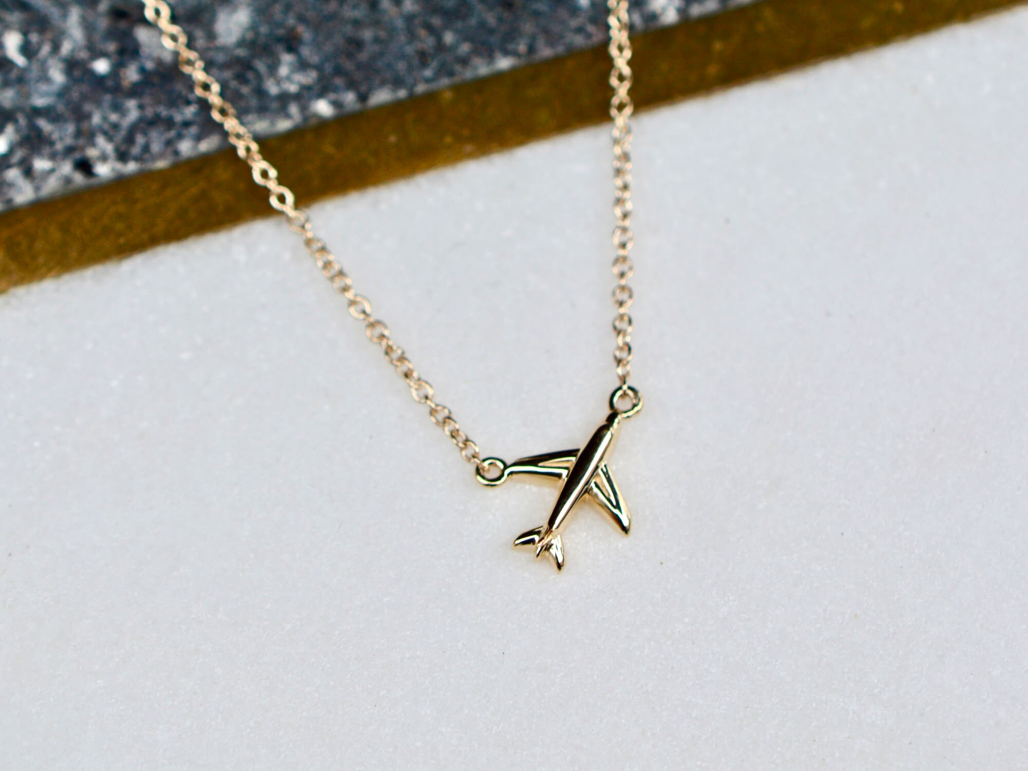Airplane Necklace 14k Gold, Aviation Jewelry, Aeroplane Necklace, Gift ...