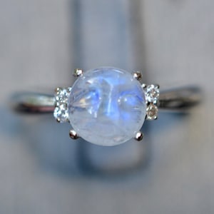 Blue Moonstone Face & Diamond Ring 10k White Gold, June Birthstone Ring ...