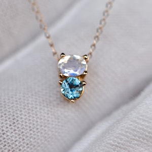 Teal Montana Sapphire & Rainbow Moonstone 14k Gold Necklace - Etsy