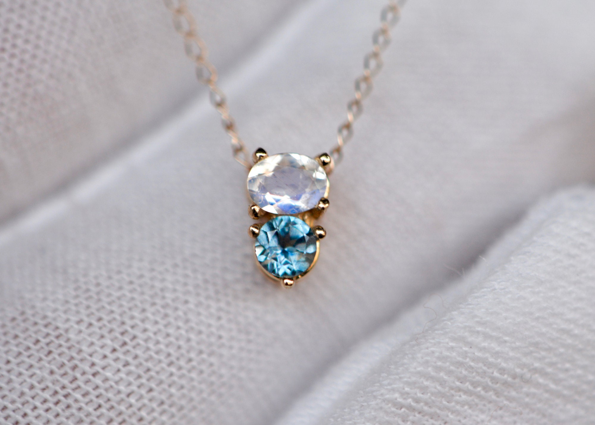 Teal Montana Sapphire™ & Rainbow Moonstone 14k Gold Dainty | Etsy