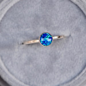Blue Opal 14k Gold Filled Ring, October Birthstone Ring, Beaded Round ...