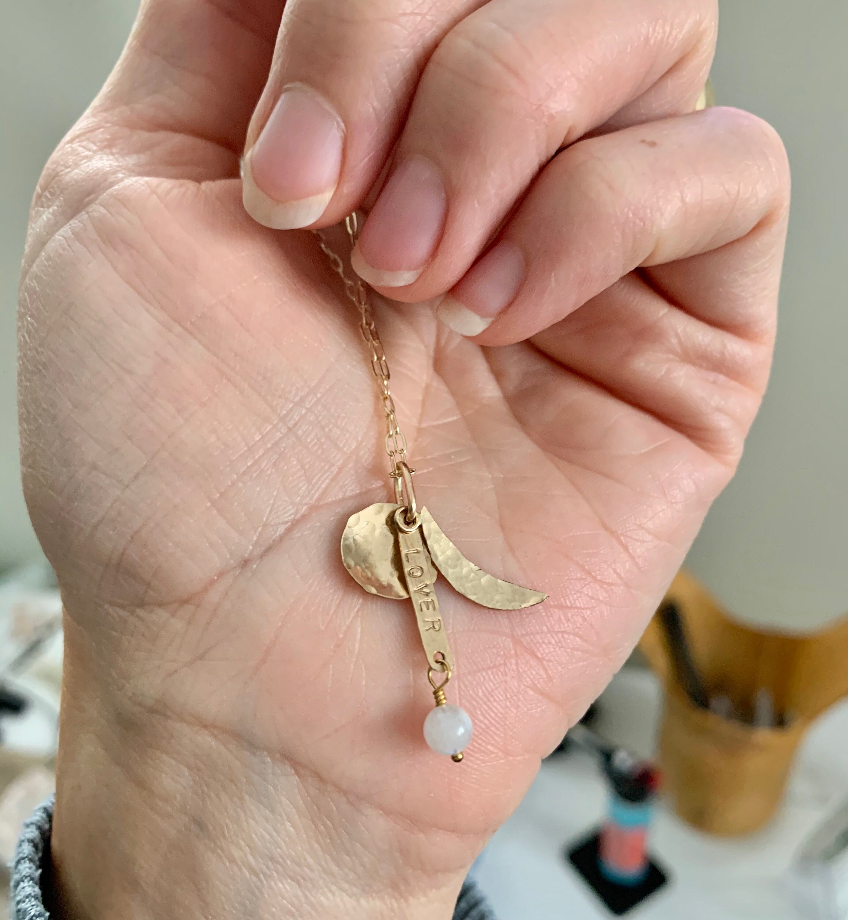 Hand stamped charm necklace gold coin necklace 14k gold | Etsy