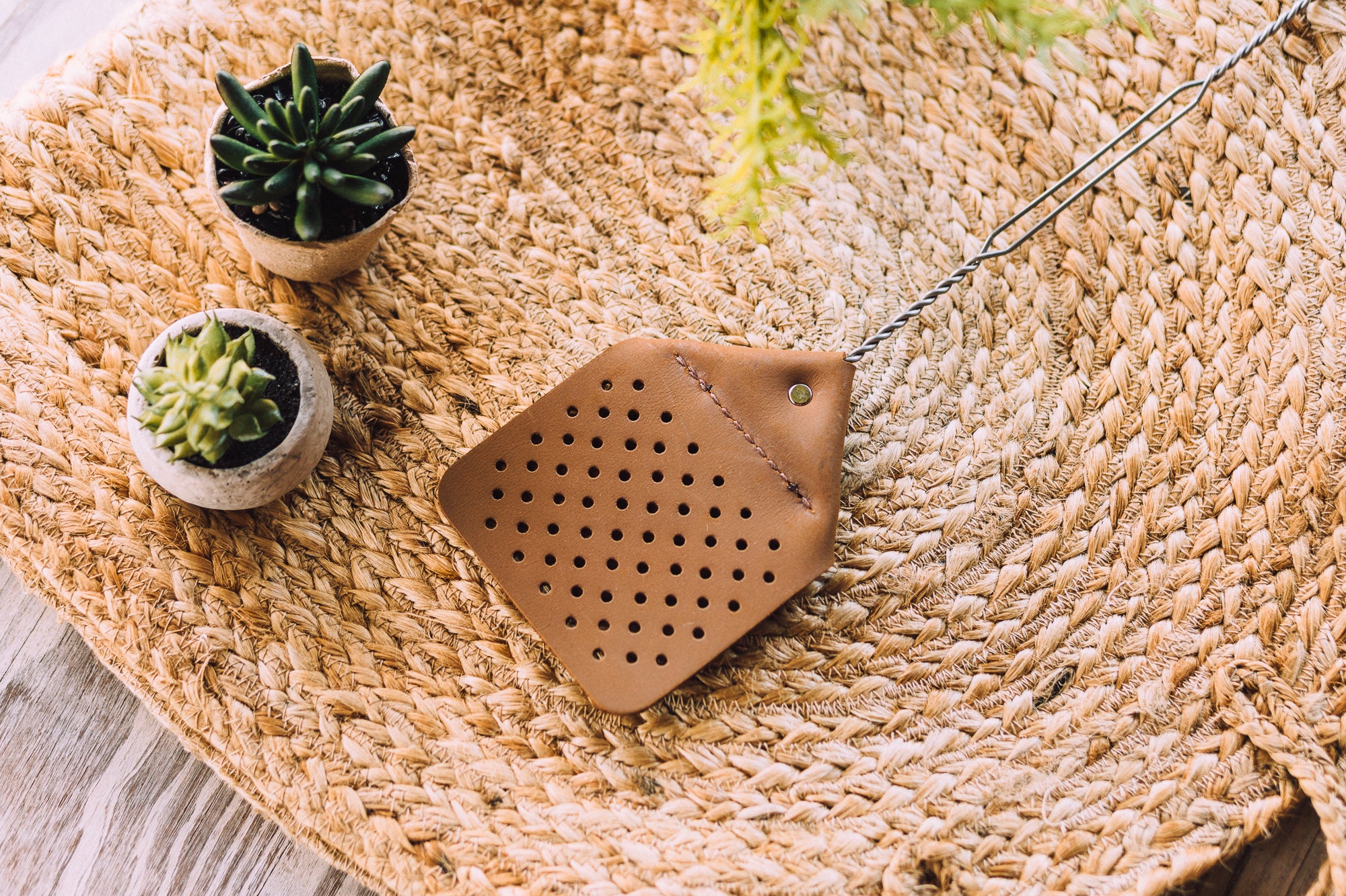 Leather fly swatter with heavy duty wire handle // vintage | Etsy