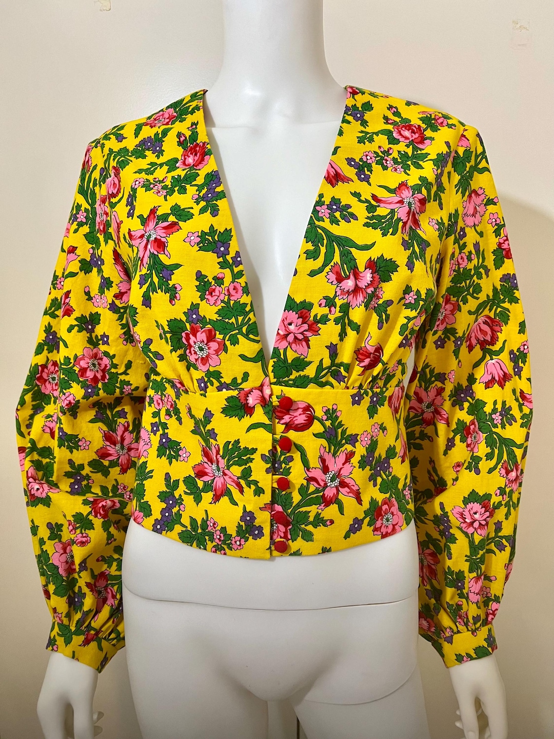 Low-cut Floral Blouse - Etsy