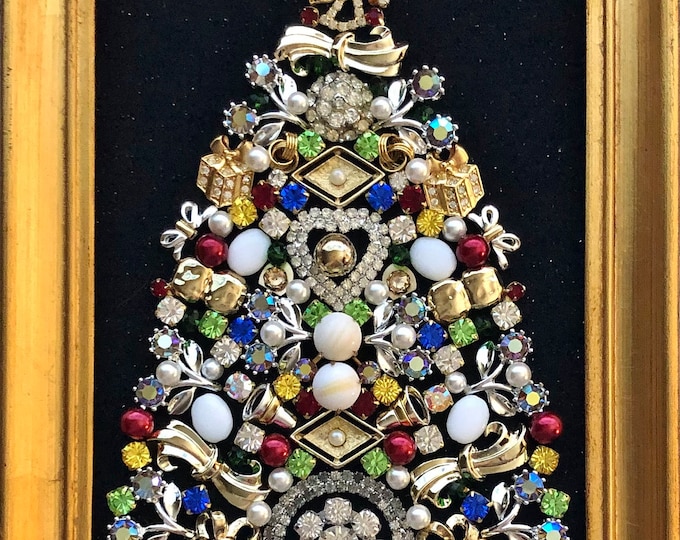 Christmas Tree Framed Jewelry Art Christmas Decor Made With Vintage ...