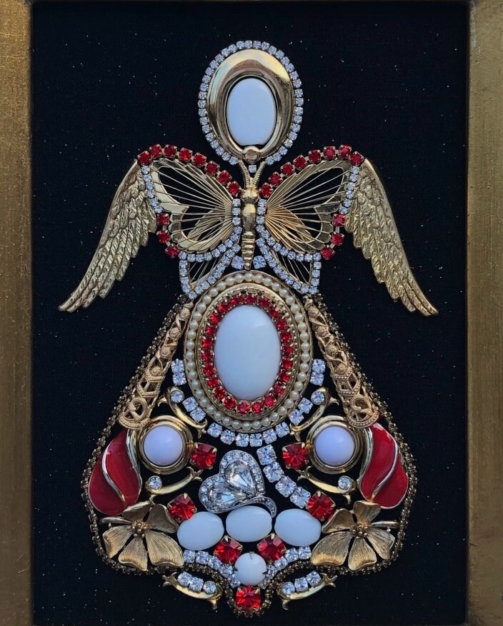 Guardian Angel Framed Jewelry Art Home Decor With Vintage Jewelry in ...