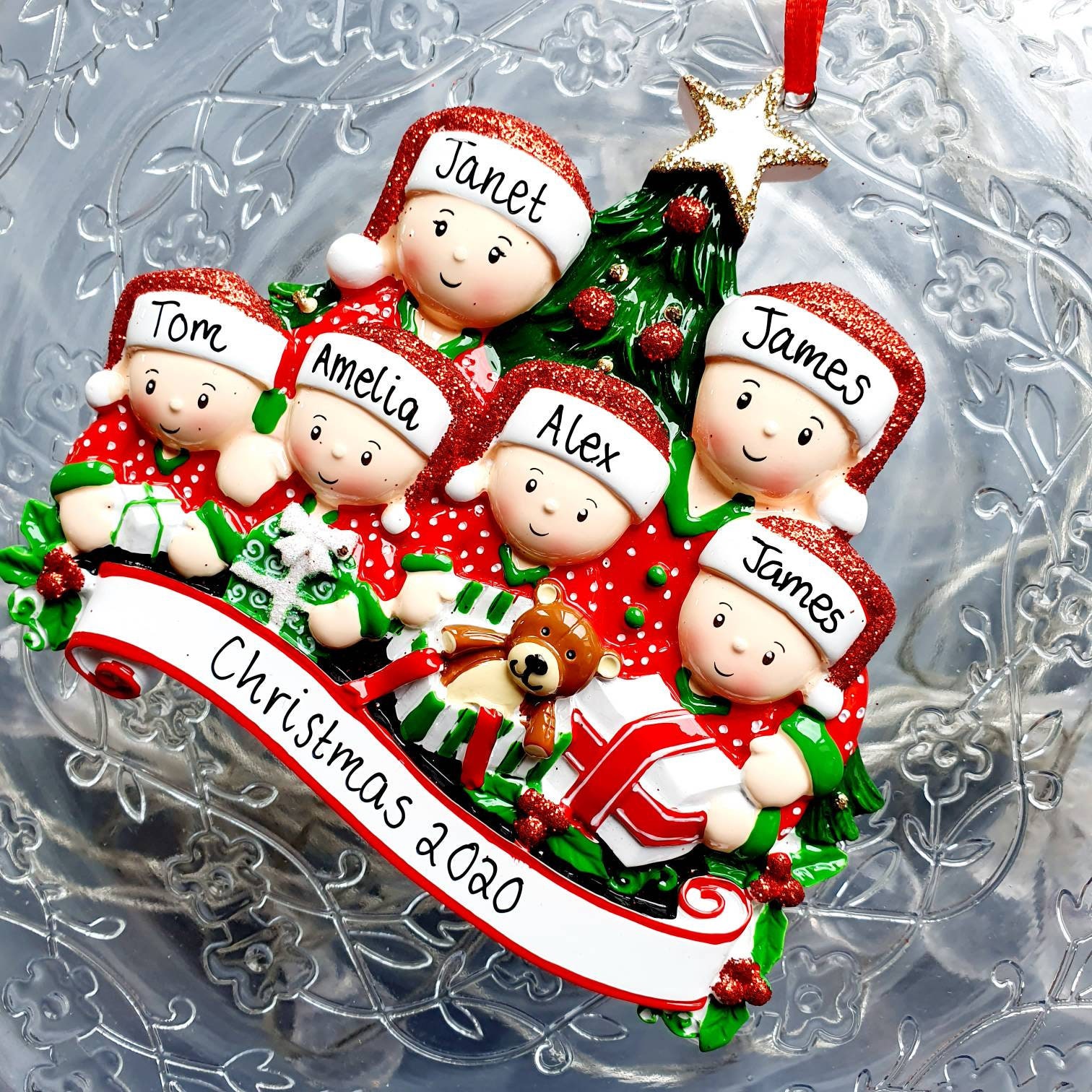 Personalised Family of 6 Christmas Tree Decoration Family of - Etsy