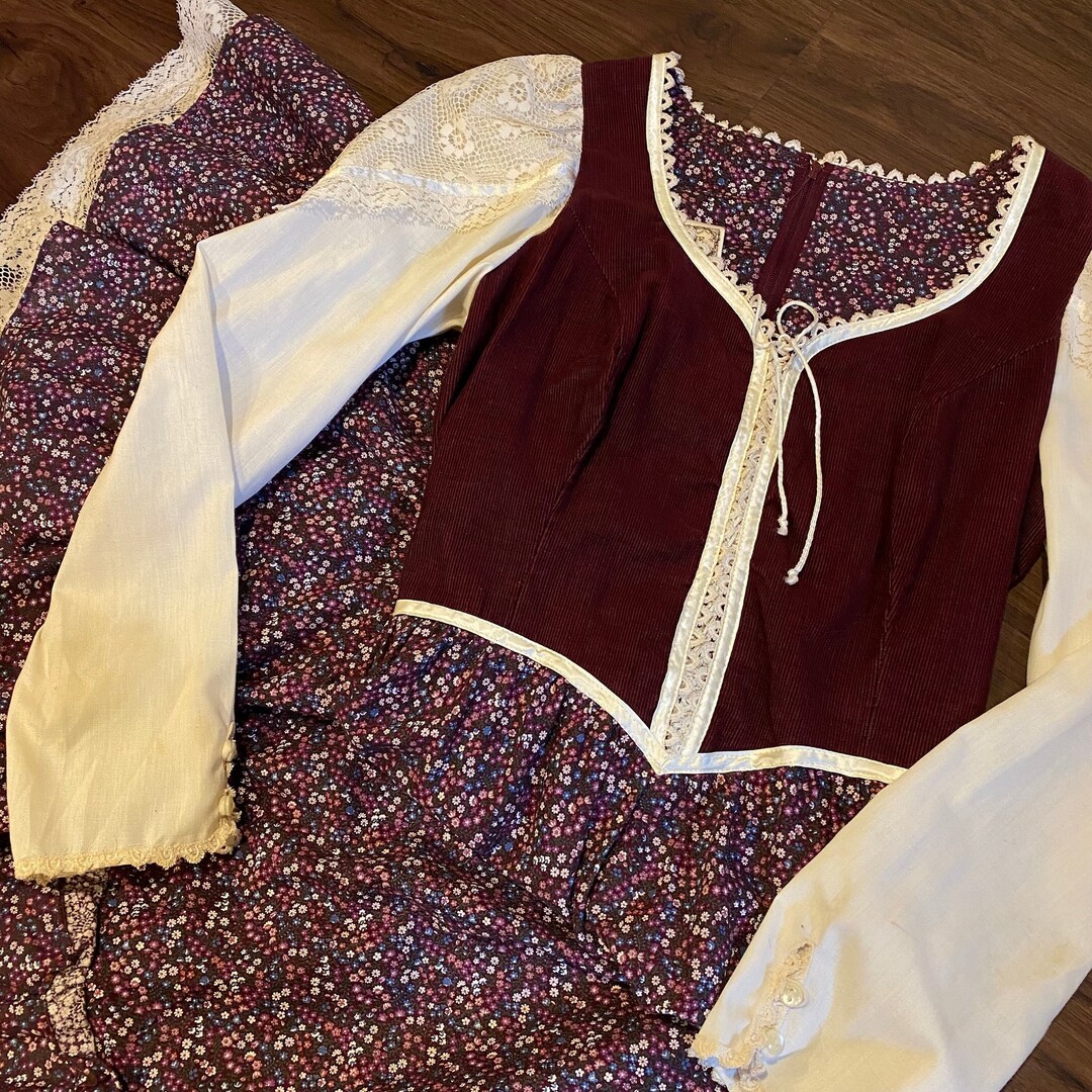 Vintage 70s Purple Calico Corduroy Gunne Sax Midi Dress Outlander Fairy ...