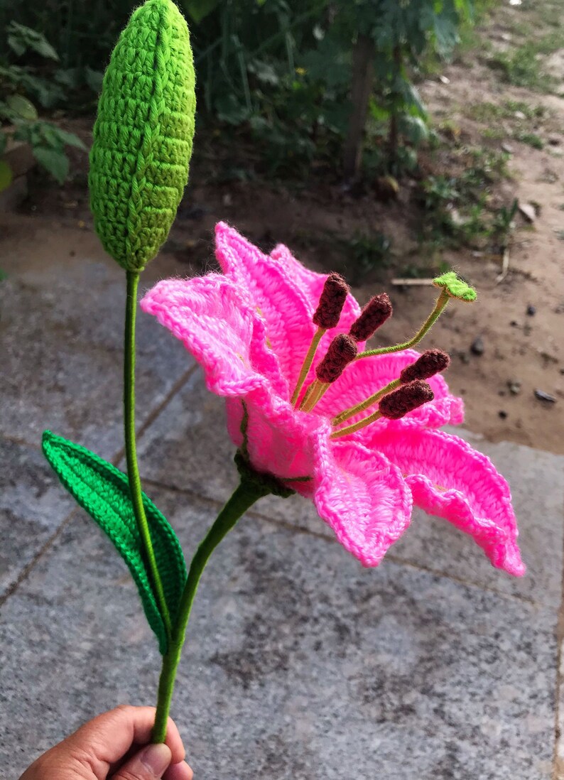 Handmade Crochet Simulation Lily Flowers With Bud Bouquet 1 - Etsy