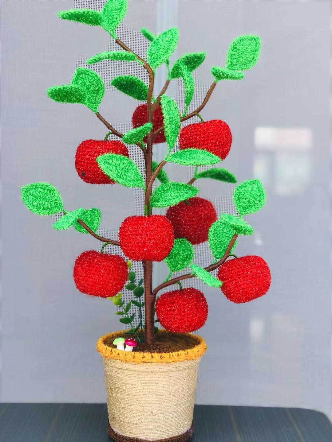 Handmade Crochet Red Apple Tree ,amigurumi Plush Craft Simulation Red ...