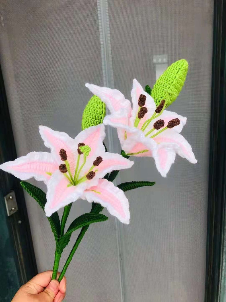 Handmade Crochet Simulation Lily Flowers With Bud Bouquet 1 - Etsy