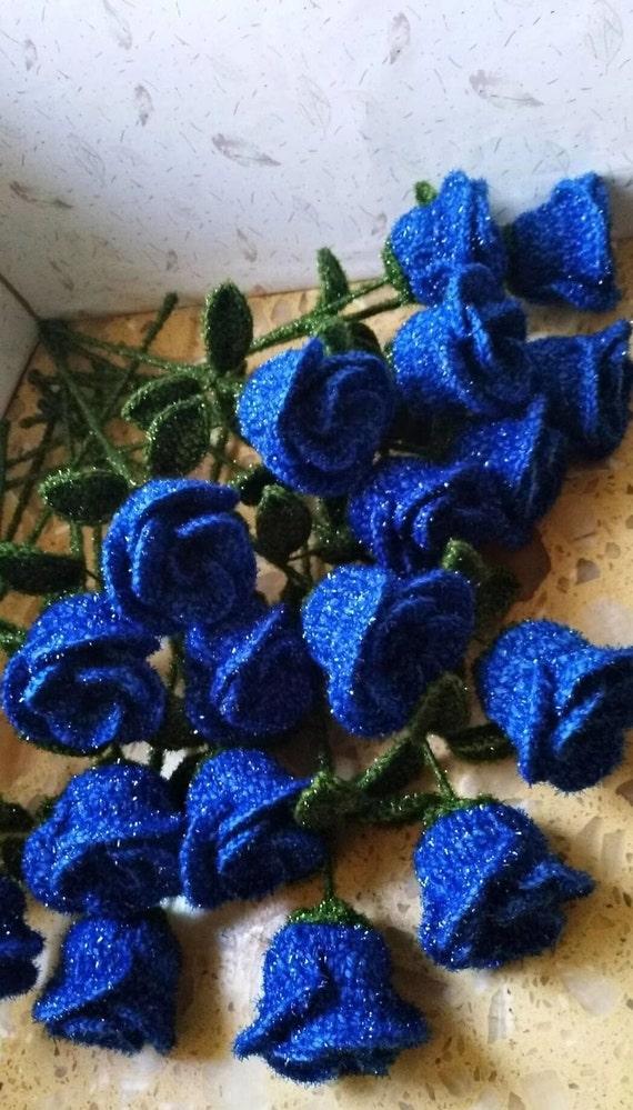 Handmade Crochet Blue Rose Flowers Rose Bouquet Decorative | Etsy