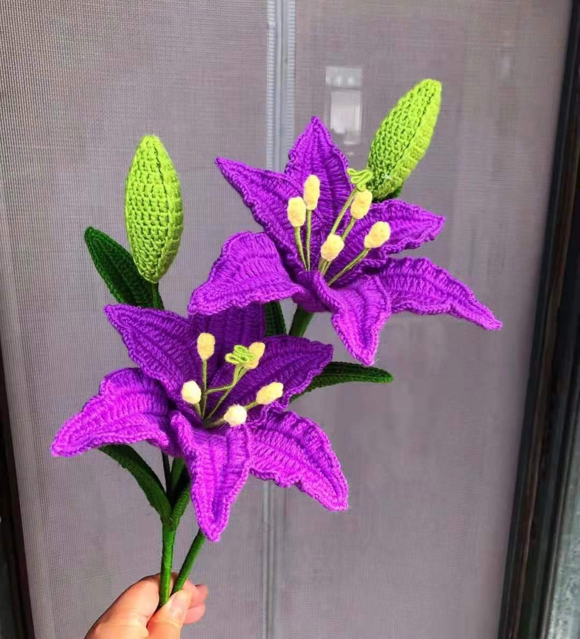 Handmade Crochet Simulation Lily Flowers With Bud Bouquet 1 | Etsy