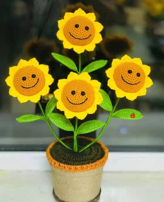 Crochet Fiber Arts Crochet Amigurumi Knitted 2 Smile Face Sunflower ...