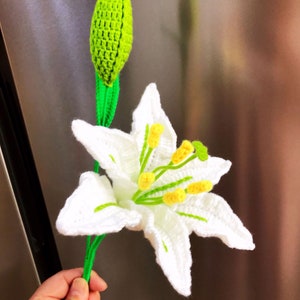 Handmade Crochet Simulation Lily Flowers With Bud Bouquet 1 PCS ,white ...