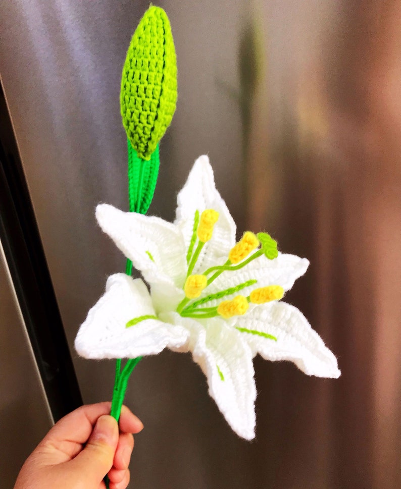 Handmade Crochet Simulation Lily Flowers With Bud Bouquet 1 - Etsy