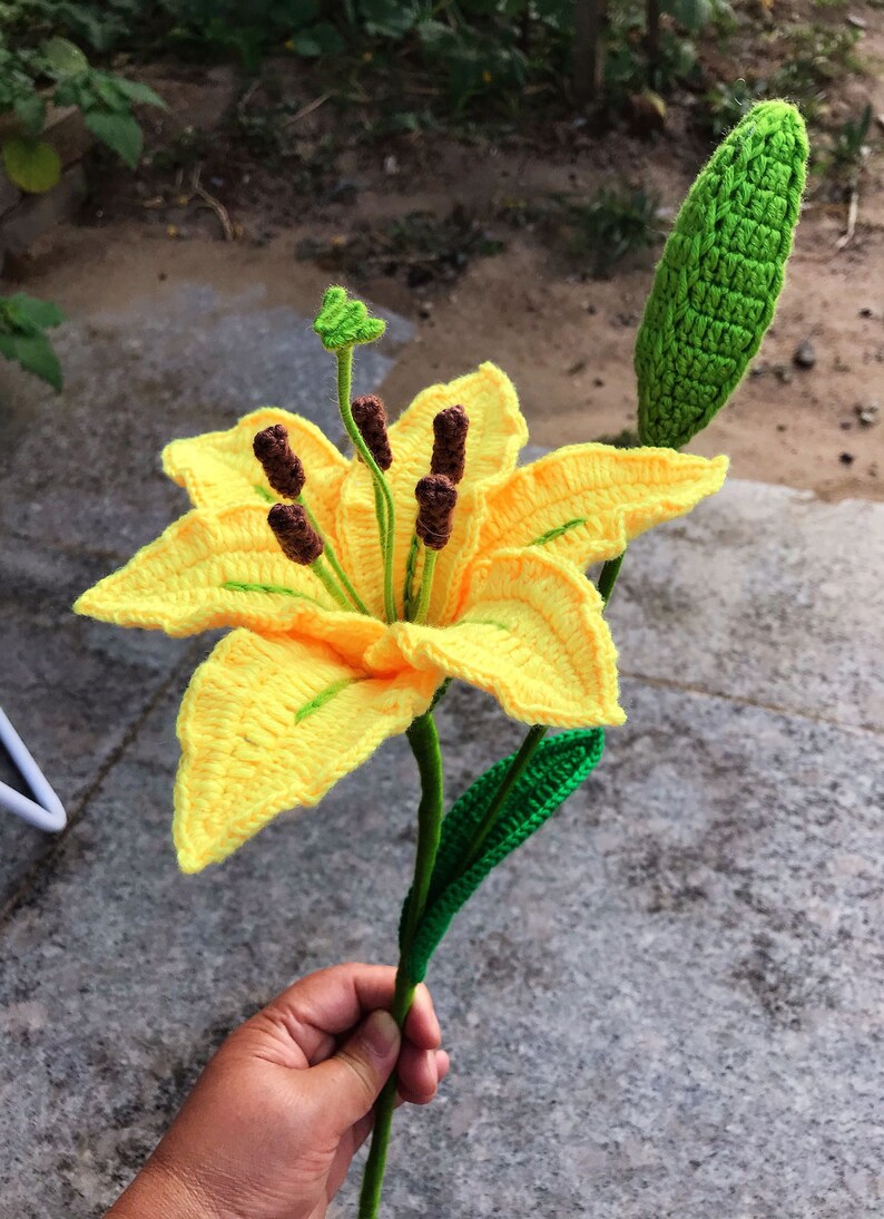 Handmade Crochet Simulation Lily Flowers With Bud Bouquet 1 - Etsy