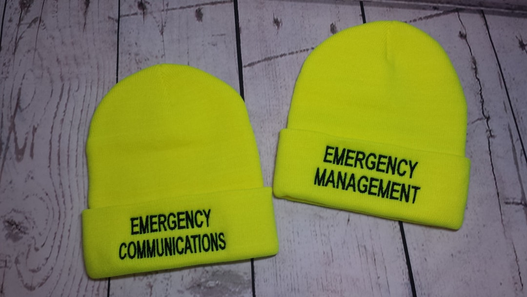 Emergency Communications Embroidered Neon Yellow Beanie , Emergency ...