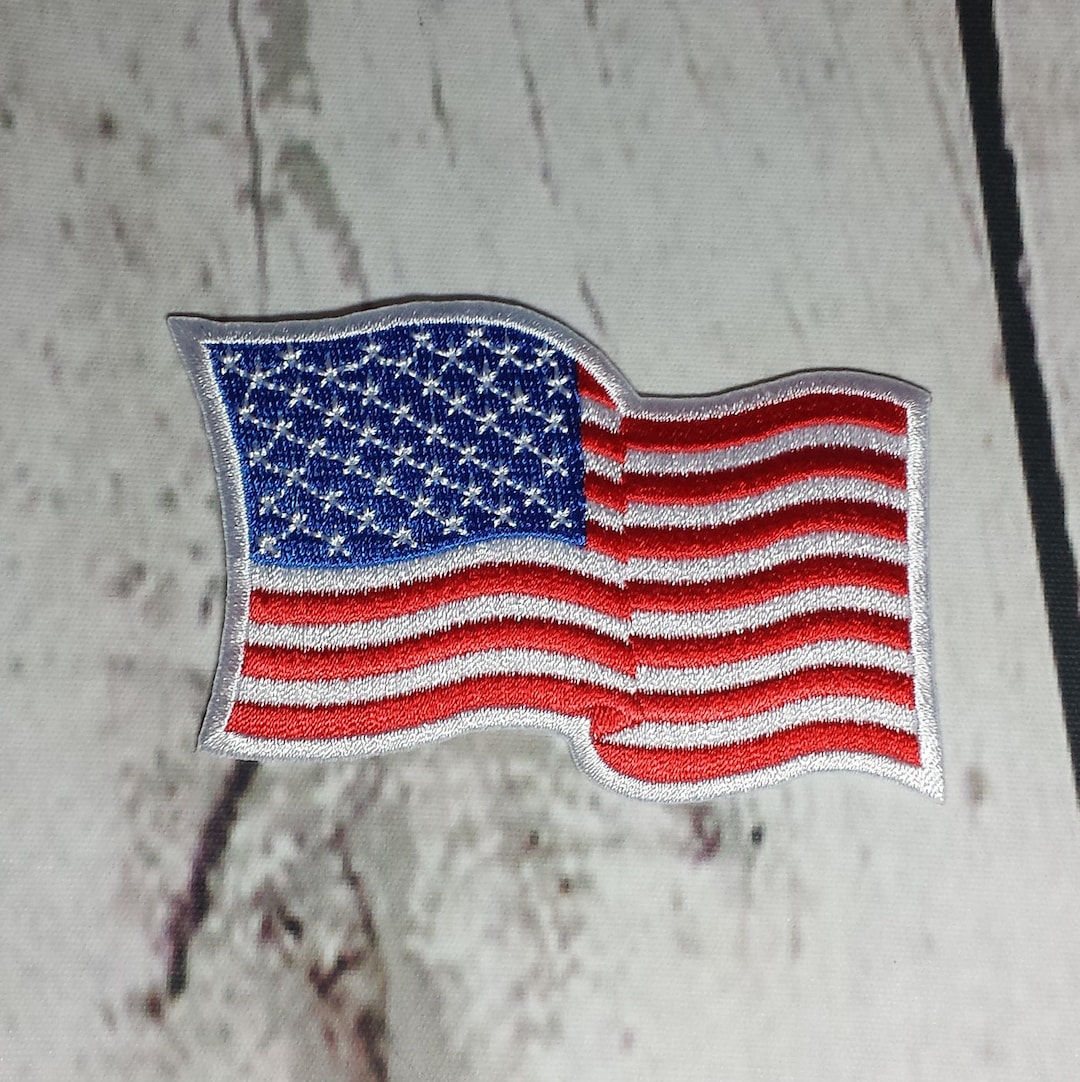 American Flag Embroidered Patch / USA Wavy Flag Patch / US Flag Patch / Iron on Patch / Sew on ...