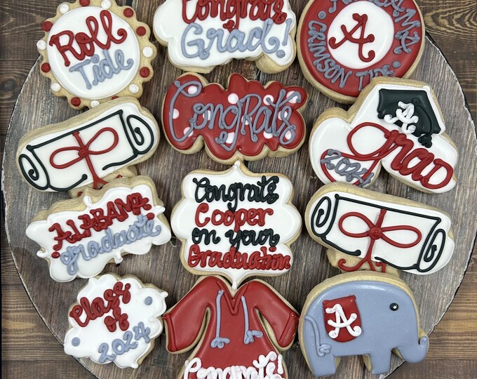 Alabama Crimson Tide Football Themed Decorated Cookies 12 Cookies - Etsy