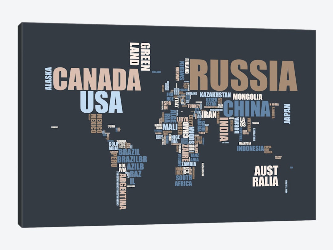World Typography Map, World Map Wall Art, Map of the World Art Print ...