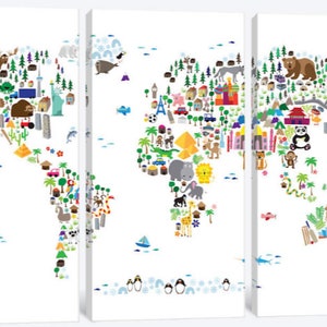Animal World Map, Nursery Baby Room Decor, Kids World Map, Large 3 ...