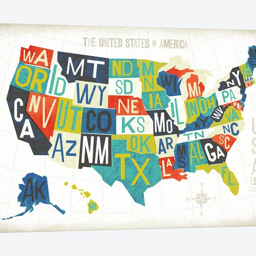 United States Map Art United States Poster Illustrated USA - Etsy