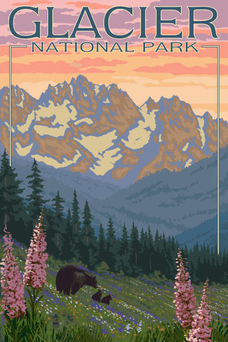 Glacier National Park Art Print Grizzly Bear Montana MT - Etsy