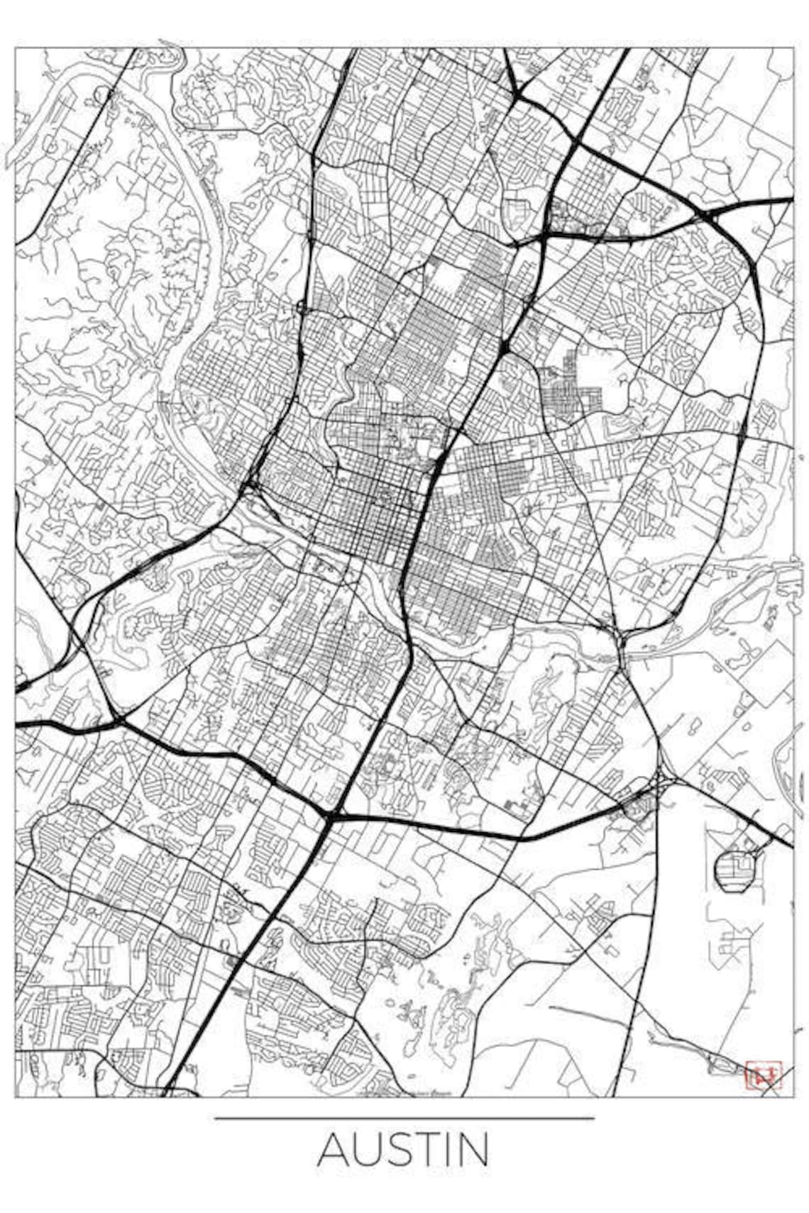 Austin Texas Austin Texas Map Austin Map Austin Map Print | Etsy
