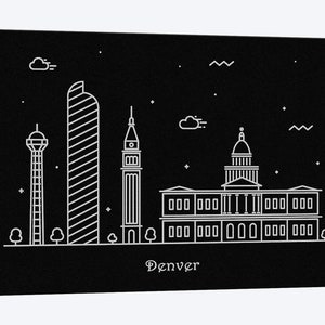 Black & White Denver Skyline, Denver Drawing Art Print, Downtown Denver ...