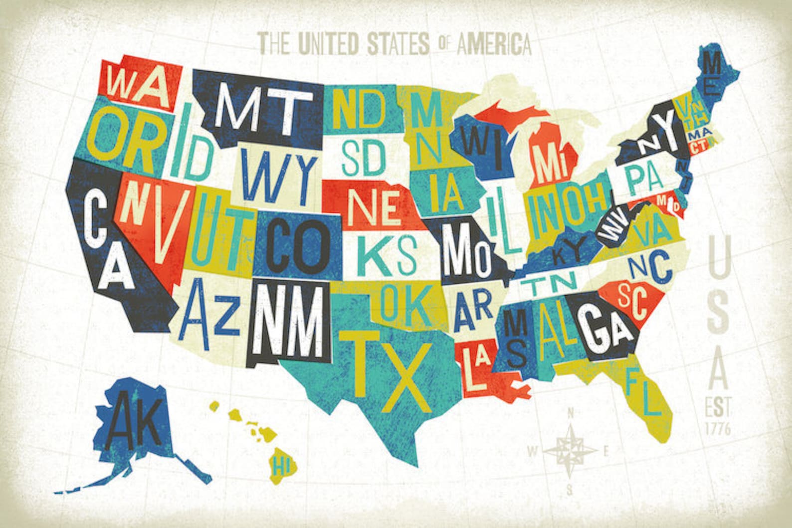 United States Map Art United States Poster Illustrated USA - Etsy