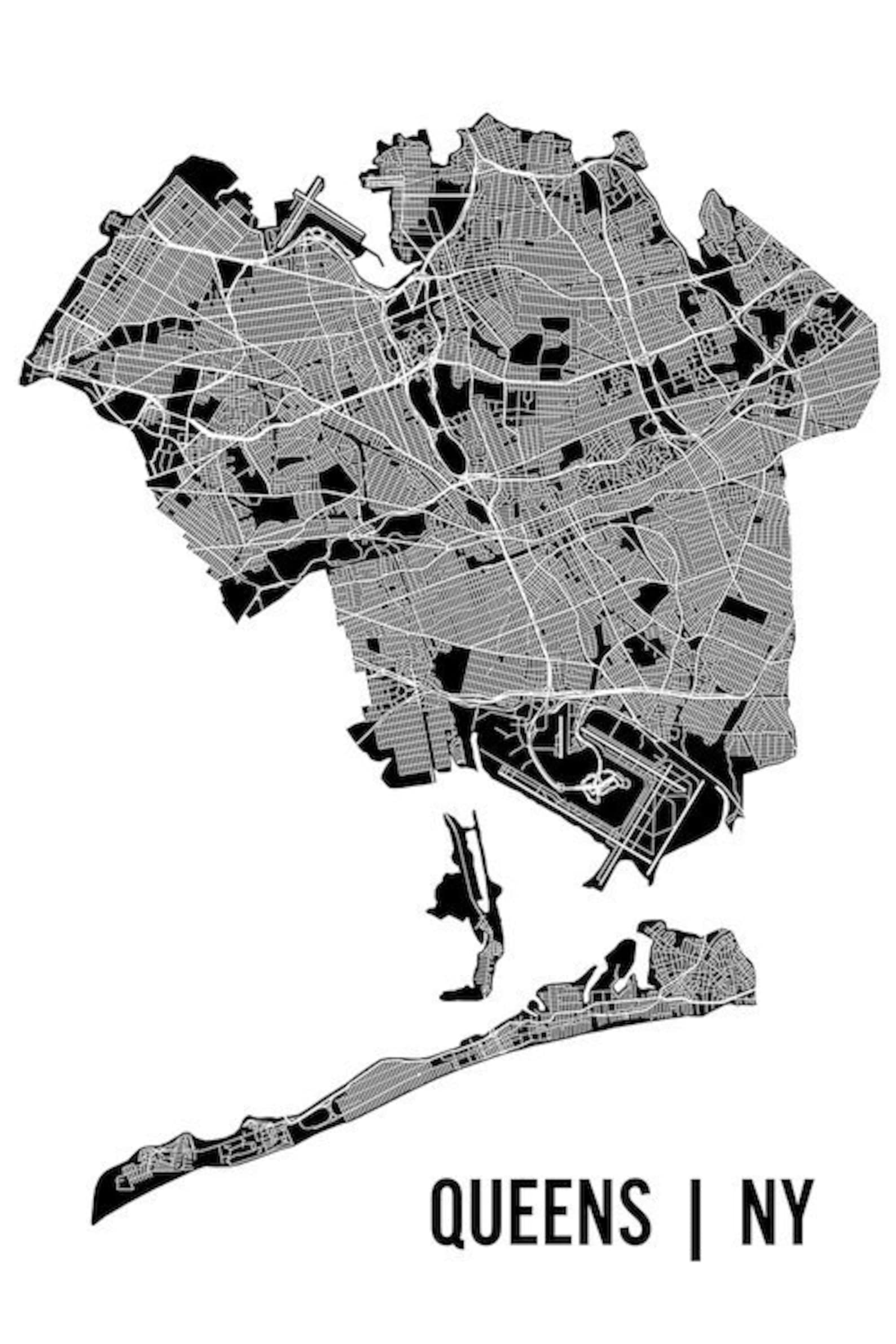 Queens New York Map Queens Neighborhood Map Black & White - Etsy