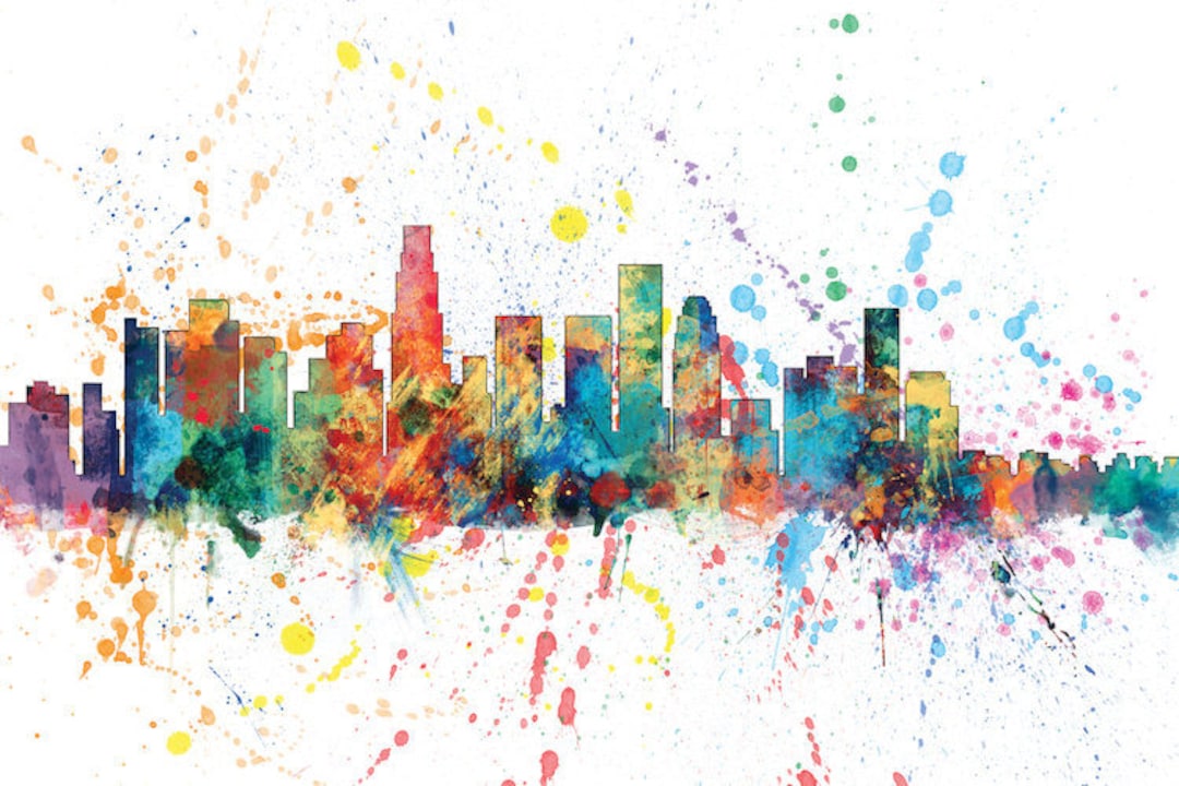 Los Angeles Skyline, Los Angeles Art Print, Los Angeles Watercolor ...