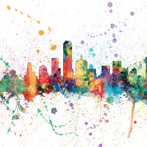 Dallas Art Print, Dallas Poster Wall Art, Dallas Texas Watercolor Paint ...