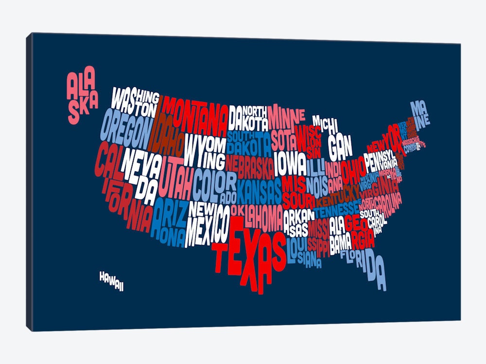 United States Map Art Print Blue United States Map of | Etsy