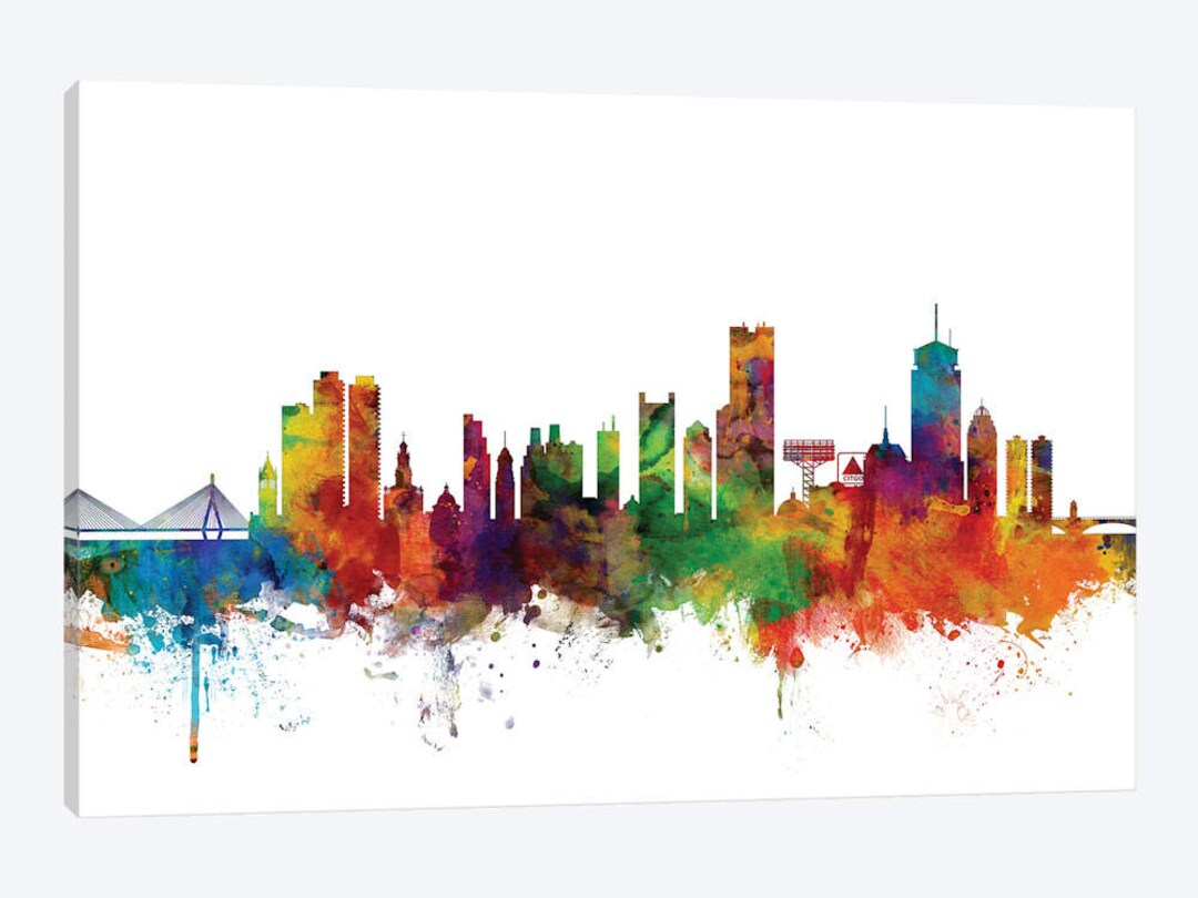Boston Skyline, Boston Art, Boston Wall Art, Boston Watercolor Paint ...